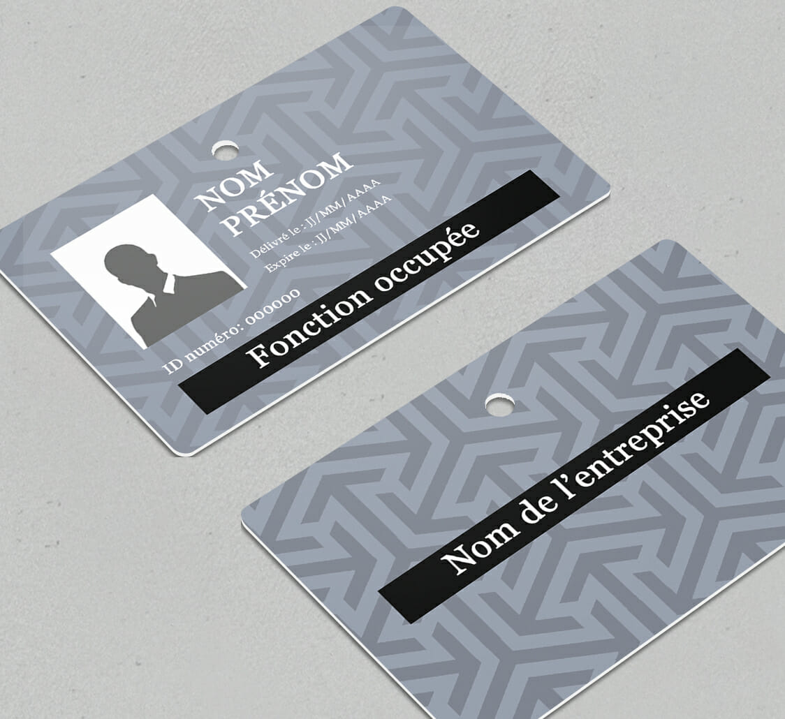 Badge professionnel nominatif Gallery Gris- Perforation ronde ...