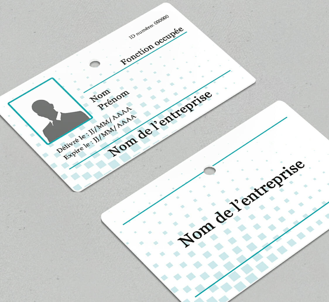 Badge professionnel nominatif Particulas bleu - Perforation ronde ...